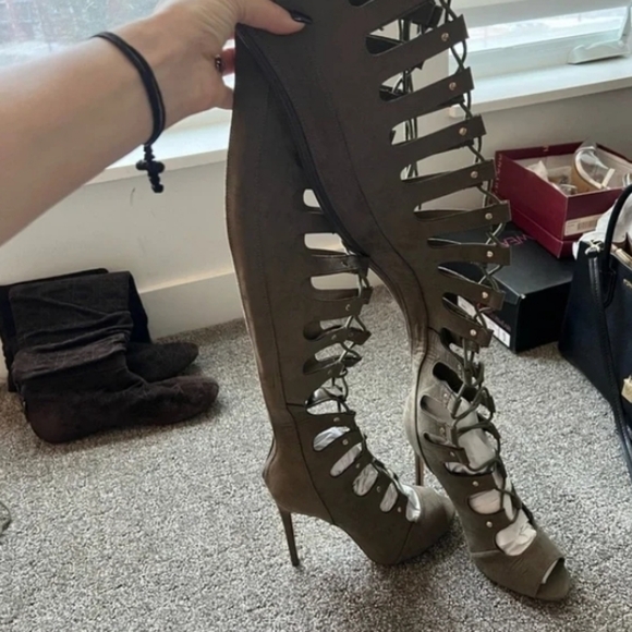 None Shoes Cross Knee Gladiator Boots Poshmark